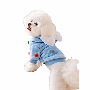 QWINEE Bow Decor Dog Plush Hoodie Polka Dot Cute Cat Puppy Costume Small Medium Dog Warm Coat Kitten Hooded Sweatshirt Blue S