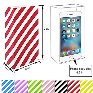ADIDO EVA Red Striped Paper Bags Mini Party Goody Bags for Kids Birthday Party Supplies (50 CT 3.5×2.3×7 in)