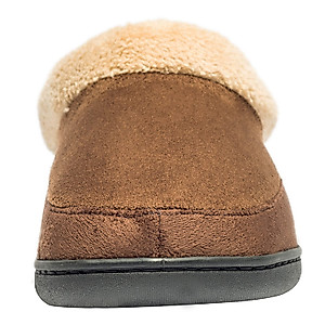 NewDenBer Men's Warm Memory Foam Suede Plush Fleece Lined Slip on Indoor Outdoor Clog House Slippers (11-12 D(M) US, Dark Brown)