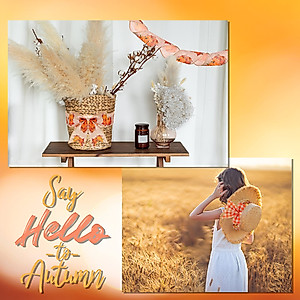 6 Rolls Fall Burlap Ribbons 2.5 Inch Wired Edge Pumpkin Maple Leaf Ribbon Rustic Harvest Truck Orange Plaid Ribbon for Autumn Thanksgiving Gift Wrapping DIY Wreath Crafts, 30 Yards