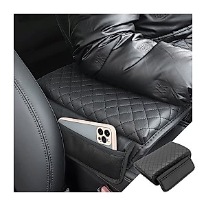XINLIYA Car Armrest Cushion, Carbon Fiber Leather Auto Center Console Pad, Memory Foam Armrest Box with Storage Bag, Hand Rest Pillow with Organizer Pockets, Universal Fit for Most Vehicles