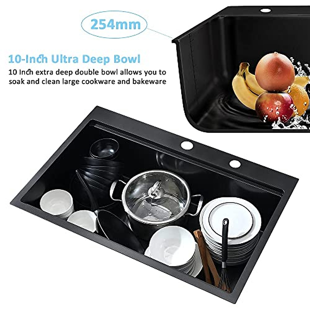 33 Inch Black Drop In Kitchen Sink Workstation-Bokaiya 33x22 Drop In Workstation Kitchen Sink 16 Gauge Stainless SteelSingle Bowl Kitchen Sink with Cutting Board