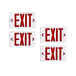 LED Exit Sign Emergency Light, Red Lettering with Battery Backup, LED Emergency Light for Commercial or Industrial Use, AC 120-277V, UL Listed, Rechargeable (4Pack)