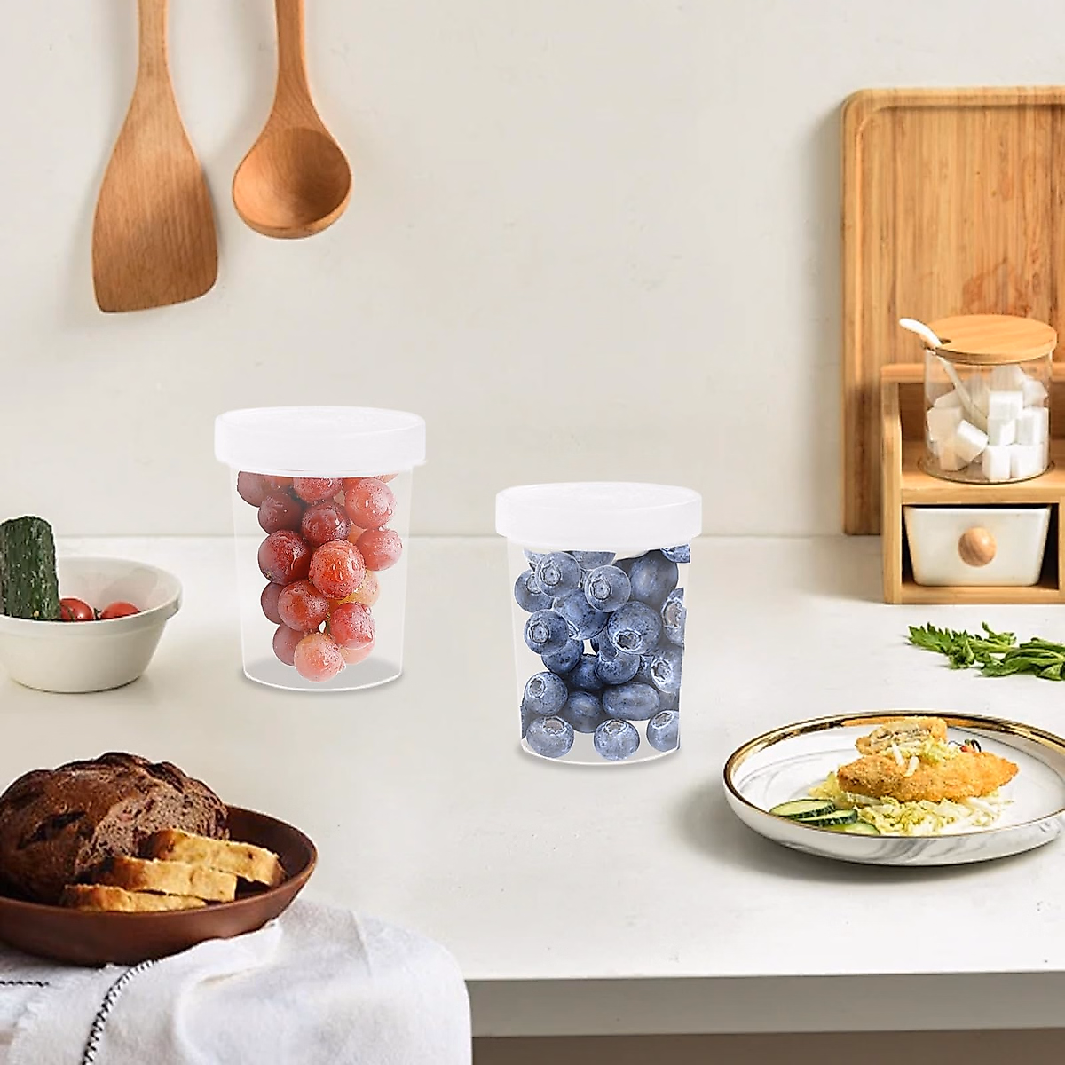 Hyuetrsa 20 Pack 10 Oz Ice Cream Containers, Freezer Food Storage Jars Plastic Pint Dessert Containers Reusable Pudding Cups for Homemade Ice-Cream,Jam,Fruit,Dessert,Sundaes, Soup