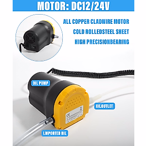 Zlirfy Oil Change Pump Extractor,12V 60W Oil Fluid Pump Extractor Scavenge Oil Suction Pump,Diesel Fluid Scavenge Suction Oil Transfer Pump,Oil Change Pump for Car Boat Motorbike Tractor Truck RV ATV