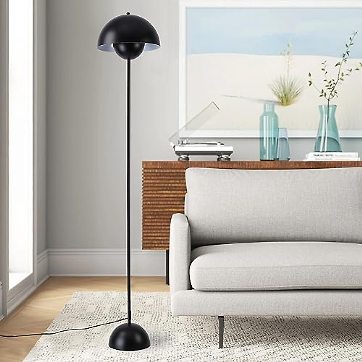 COSYLUX Modern Floor Lamp for Living Room, Industrial Tall Standing Lamp for Bedroom, Metal Shade Reflecting Light Reading Floor Lamp for Office, Nursery Room, Corner(Black)