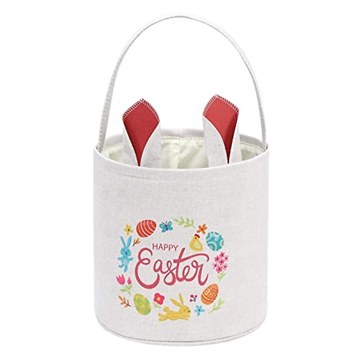 E-FirstFeeling Easter Basket Easter Bunny Basket for Kids Easter Eggs Hunt Baskets with Rabbit Ears Candy Bucket Tote for Easter Party (Light Gray)