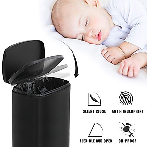 13 Gallon Steel Step Trash Can,Kitchen Trash Can with Lid & Inner Buckets , Stainless Steel Rectangular Garbage Bin , 50 L Pedal Soft Step Slow & Silent Open Close Dustbin for Kitchen, Office (Black)