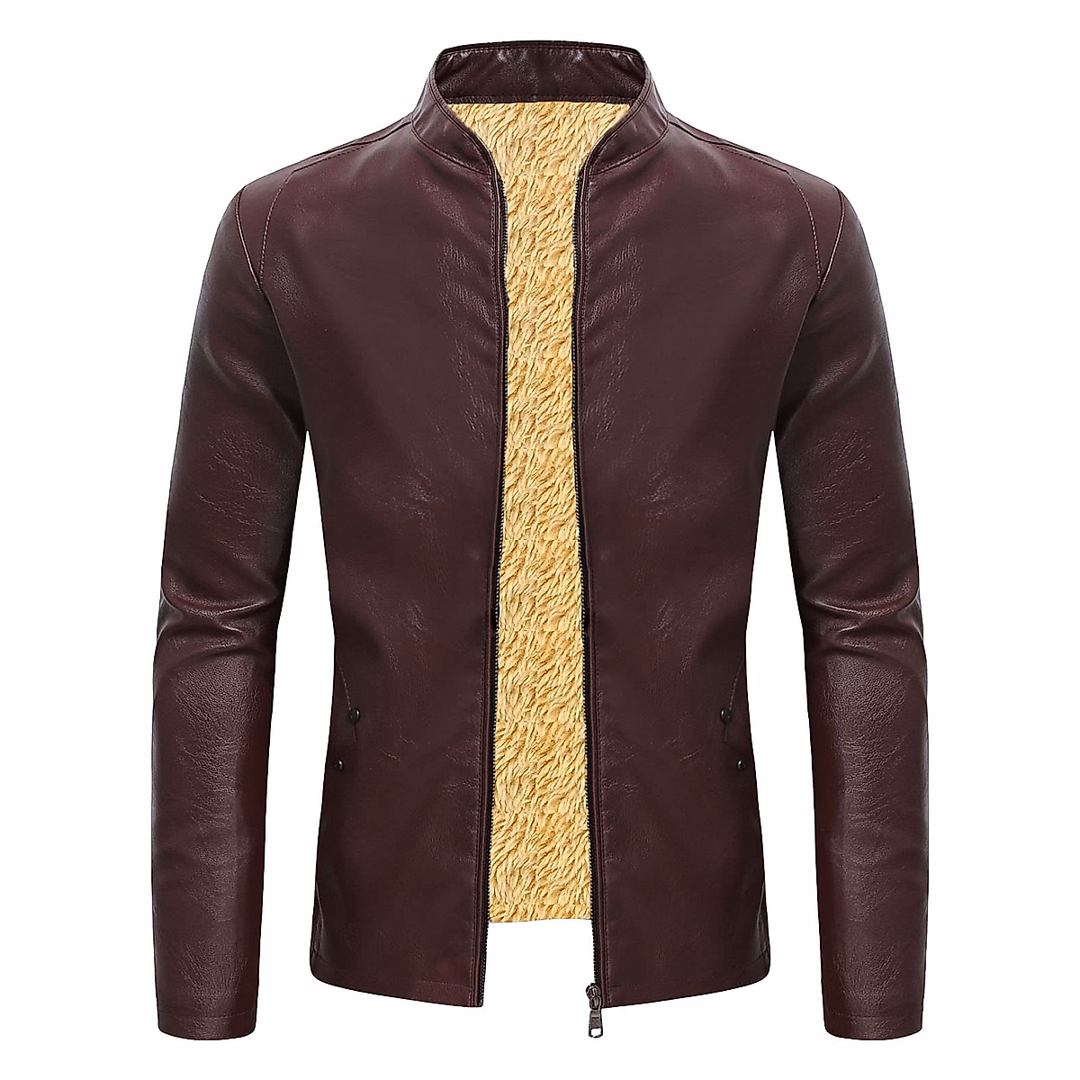 Maiyifu-GJ Men's Stand Collar Faux Leather Jacket Casual Fleece Lined Motorcycle Jackets Lightweight Vintage Outwear Coat (Red,3X-Large)