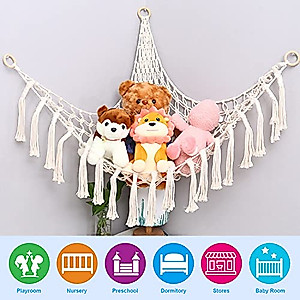 LMIP Plush Animal Toy Storage Hammock for Stuffed Animals and Soft Toys, Room Storage Net Decoration - Hanging Storage Net Kids Bedroom (White)