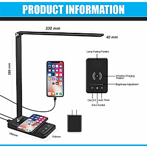Enwar LED Desk Lamp| Multifunctional Touch Lamp| Wireless Charging Pad| 5 Lighting Modes with 5 Brightness Levels| Touch Control Dimmer |30/60 min Timer| Desk Lights for Home, Office, Bedroom