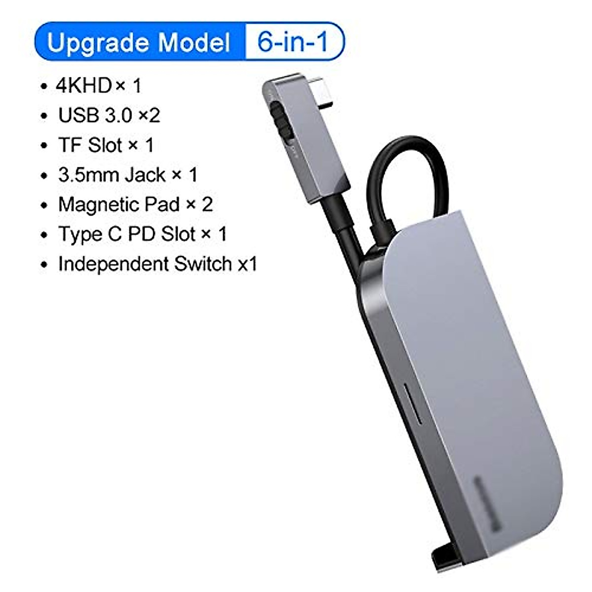 SHYPT 6 in 1 USB C HubType C Hub to 4K HD USB 3.0 PD Port 3.5mm Jack USB-C USB Hub Adapter
