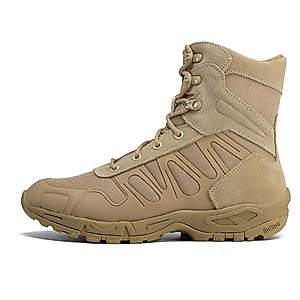 IODSON Men’s Military Tactical Boots Lightweight and Durable work Boots Outdoor Combat Jungle Anti-Slip Boots Hiking Boots Backpacking Boots Brown 9