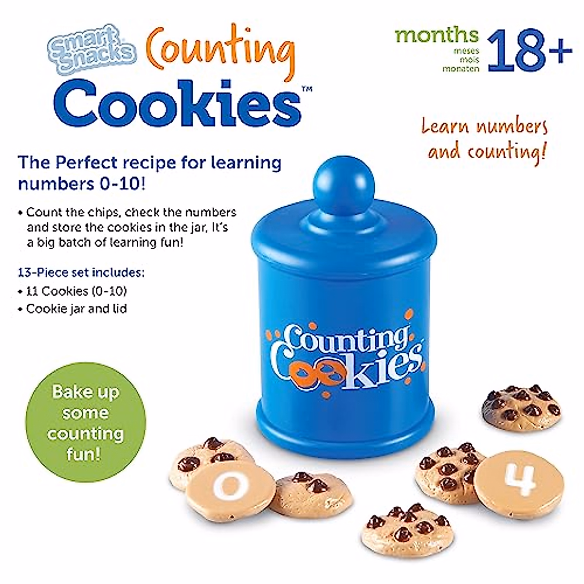 Learning Resources Smart Counting Cookies - 13 Pieces, Ages 18+ Months Toddler Counting & Sorting Skills, Toddler Math Learning Toys, Play Food for Toddlers, Chocolate Chip Cookies