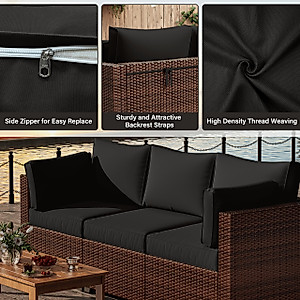 Snubbull 8p Outdoor Cushion Slipcovers Outdoor Patio Cushions Covers Replacement Waterproof with Zipper for 3-Seat Outdoor Rattan Sofa Patio Furniture Cushion Covers, Covers Only