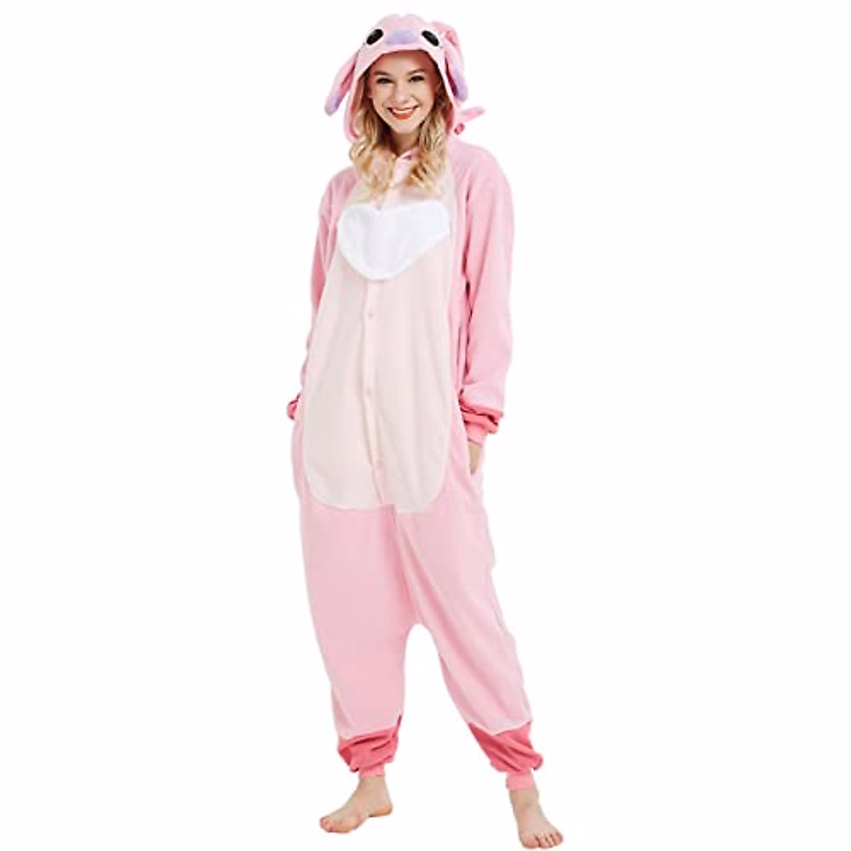 XMiniLife Unisex Onesie Adult Cosplay Costume Christmas Pajamas Halloween (US, Alpha, Large, Regular, Regular, Pink Stit)
