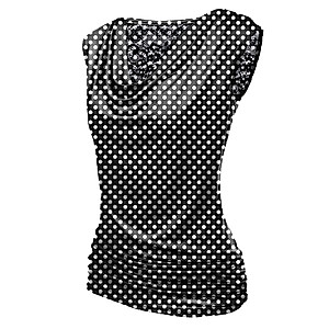 Zeagoo Womens Ruched Cowl Neck Tank Top Shirt Stretch Blouse with Side Shirring, Black Polka Dot, Large, Sleeveless