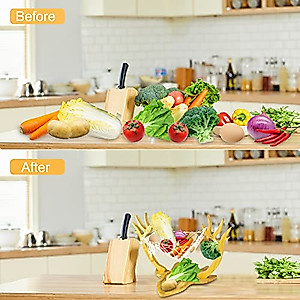 Opohaome Farmhouse Wooden 2 Tier Tray Kitchen Table Decor Serving Tier Tray Fruit Basket Bowl with Banana Hanger Macrame Fruit Hammock Creative Decorative Trays Two Tier Tray Cupcake Stand