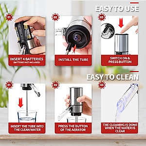 Wine Gifts-Wine Aerator Pourer-Rocyis Electric Wine Dispenser, One Touch Smart Wine Decanter w/Storage Base & Retractable Tube (Battery Operated)