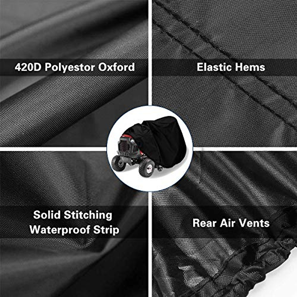 Riding Lawn Mower Cover - Heavy Duty 420D Polyester Oxford Waterproof, UV Protection Universal Fit & Cover Storage Bag-Black