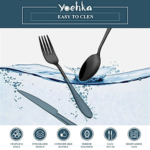 Black Silverware Set, 20 Pieces Stainless Steel Flatware Set Service for 4, Mirror Polished Cutlery Set for Home Kitchen, Premium Tableware Utensil Set, Include Knife Spoon and Fork, Dishwasher Safe