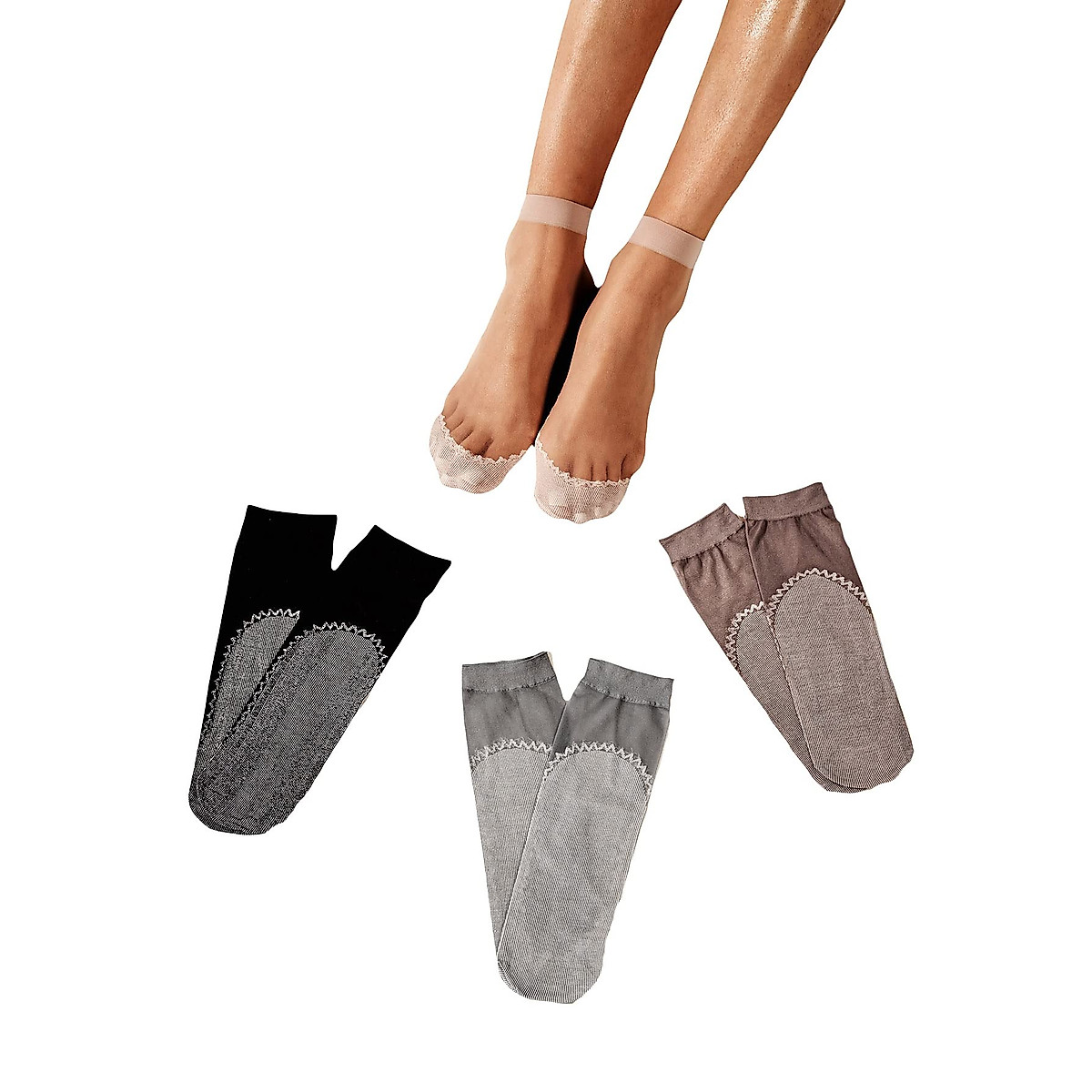 SHENHE Women's 4 Pairs Lace Slipper Ankle Socks Non Slip Dance Yoga Grip Socks Mesh Multicolor One Size