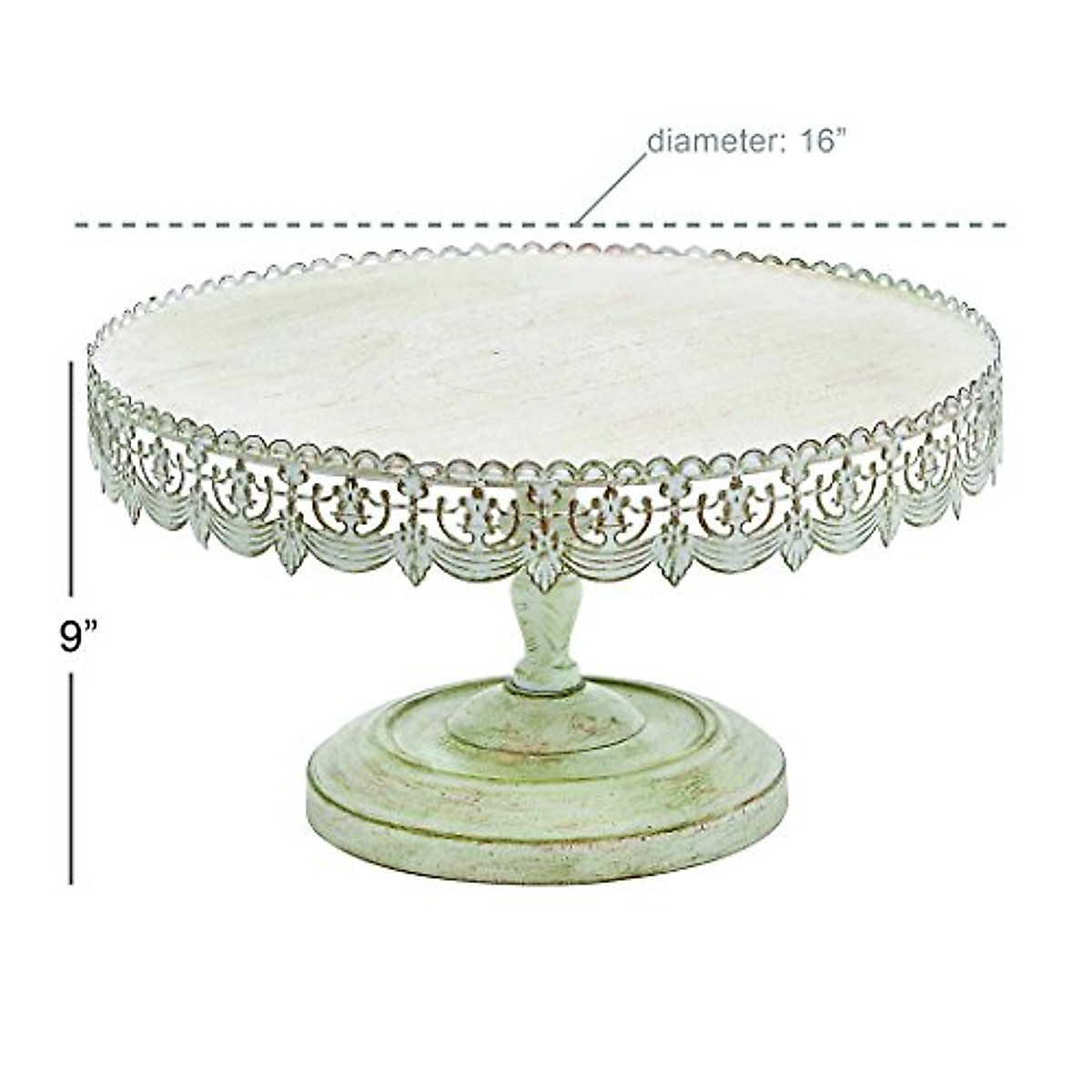 Deco 79 Farmhouse Metal Round Cake Stand, 16" x 16" x 9", White