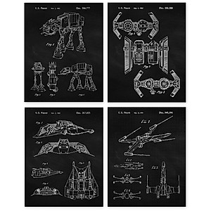 Vintage Star Vessels Patent Prints, 4 (11x14) Unframed Photos, Wall Art Decor Gifts for Home Office NASA Creator Gears Garage Shop Studio Science Student Teacher Comic-Con Sci-Fi Wars Space Movies Fan