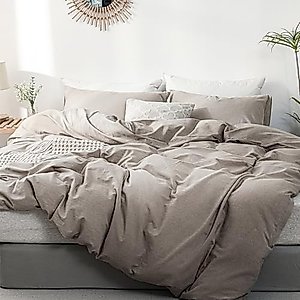 ATsense Duvet Cover King Size, 100% Washed Cotton Linen Feel Super Soft Comfortable, 3-Piece Tannish Linen Grey Duvet Cover Bedding Set, Durable and Easy Care, Simple Style Farmhouse Comforter Cover