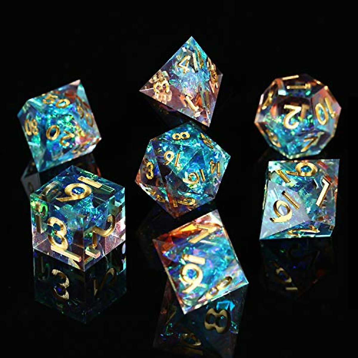 AUSPDICE DND Dice Set Handmade 7Pcs Sharp Edge Dice for Dungeons and Dragons TTRPG Games(Mix Blue&Brown Color)