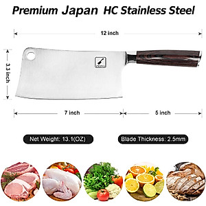 imarku 7 inch Butcher Knife and Cleaver, High Carbon Steel Ultra Sharp Kitchen Knife with Ergonomic Handle