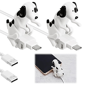 Frienda 2 Pcs Dog Charging Cable Dog Smartphone USB Cable Charger USB Data Transmission Dog Cable for USB Charging Cable of Phones Only Compatible with Type-c(White,Spot Style)