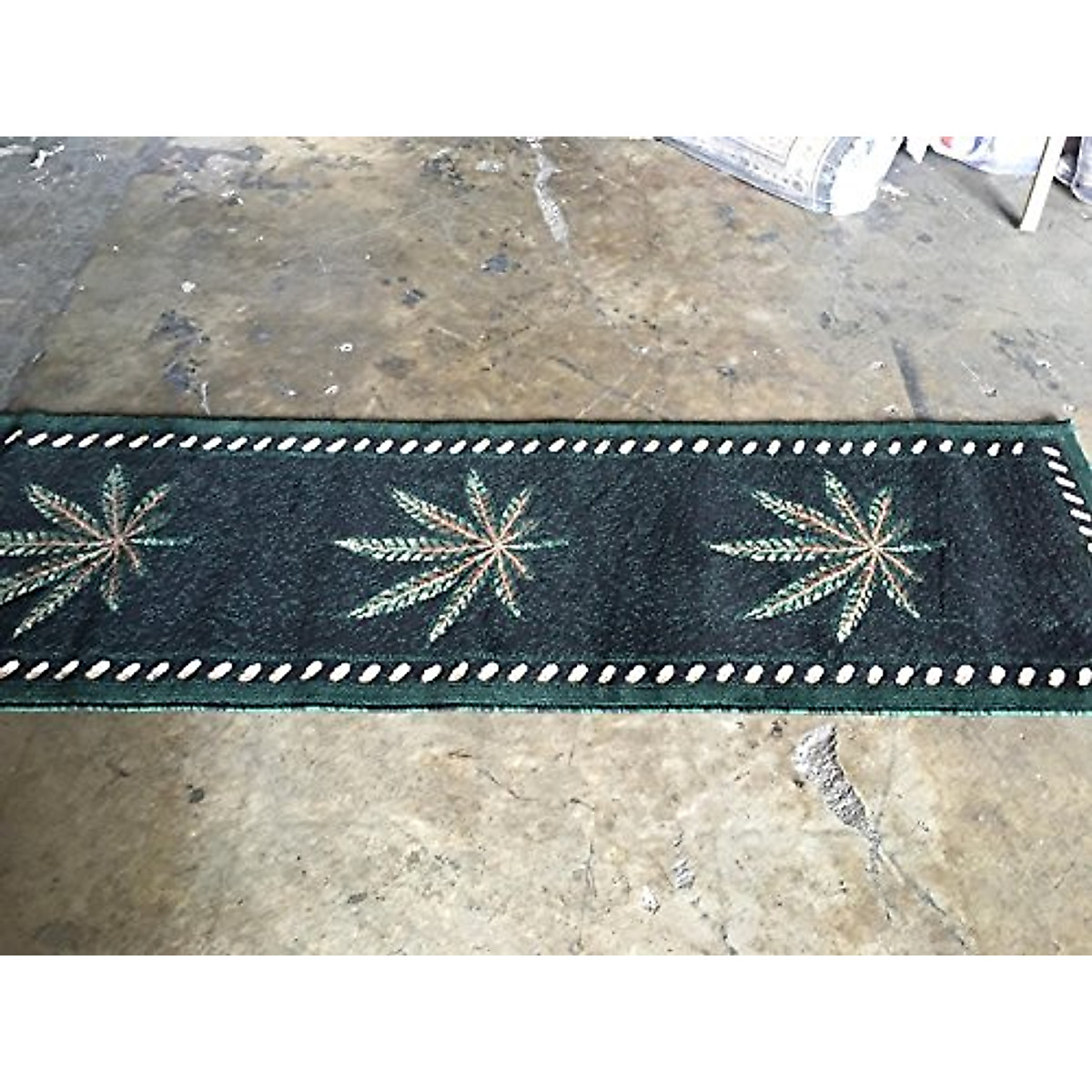 Americana Marijuana Long Runner Rug Black &Green Design#139 (32in.X15ft10in.)
