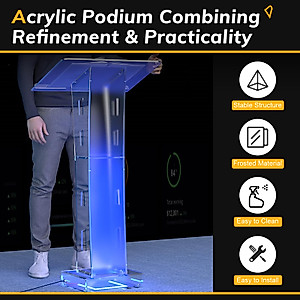 Clear Podium with Light, Acrylic Podium Stand Lecterns & Podiums Pulpits for Churches, Presentation Clear Podium Lectern Church Acrylic Podium Stand for Churches, Weddings, School, Office (US Stock)