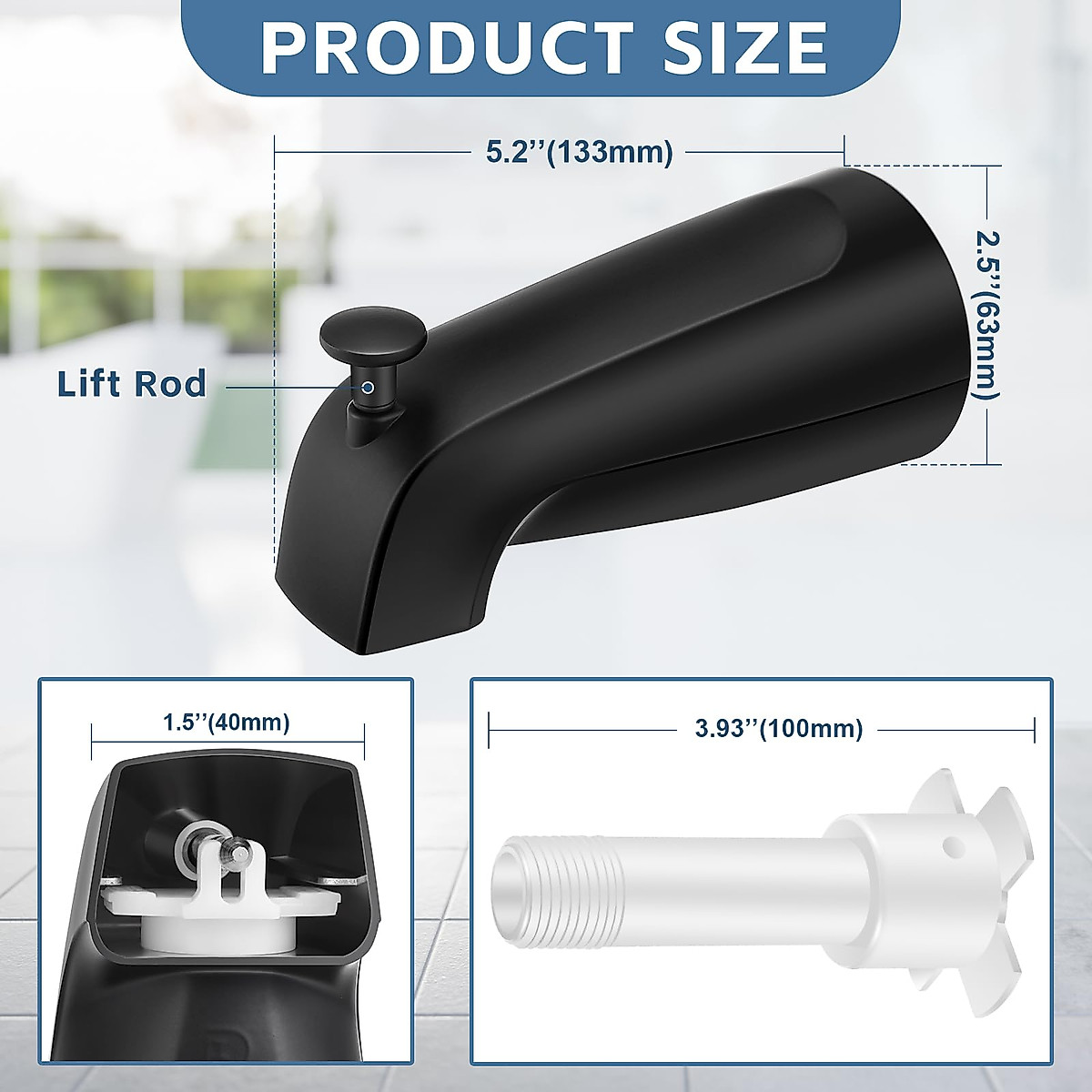 Enhon Tub Spout with Diverter, Universal Fits 1/2'' Copper Pipe, 1/2'' IPS and 3/4'' IPS, Bathroom Bathtub Tub Faucet Replacement with Adapters (Matte Black)