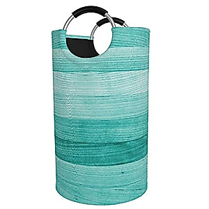 Kiuloam Teal Turquoise Green Wood 82L X-Large Storage Basket Collapsible Organizer Bin Round Laundry Hamper for Nursery Clothes Toys