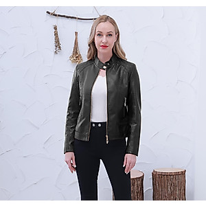Women's Trendy Faux Leather Jacket Moto Short Jacket Fashion PU Jacket Coat (L, Black)