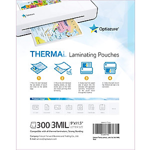 Optiazure Thermal Laminating Pouches 9"x11.5" Inches, 3mil 300Pack, Clear, Letter Size
