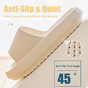 rosyclo Cloud Slides Slippers for Women and Men, Pillow Shower Bathroom Non-Slip Open Toe Super Soft Comfy Home House Cloud Cushion Slide Sandals for Indoor & Outdoor Shoes, Beige Tan