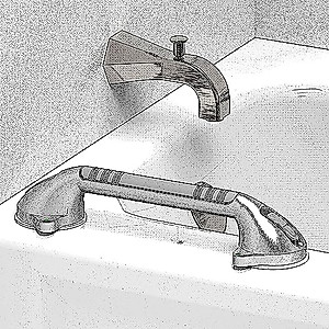 AmeriLuck 16.5inch Suction Bath Grab Bar with Indicators, Balance Assist Bathroom Shower Handle, Silver/Grey（Pack of 2）