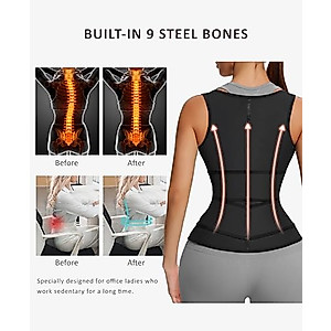 FeelinGirl Plus Size Latex Waist Vest Cincher Corset Vest Waist Trimmer Belt Body Shaper Workout with 9 Steel Bones