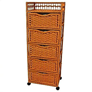 Oriental Furniture 46" Natural Fiber Chest of Drawers on Wheels - Honey