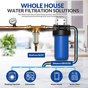SimPure 40 Micron Spin Down Sediment Filter Combine with 20 inch Whole House Water Filter Housing System, Pre-Filtration System for Well Water and City Water, Better Filtration (DC5P + DB20P)