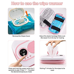 Portable Wipe Warmer, Baby Wipes Dispenser with 2 Modes of Temperature Heating Control, BPA-free Smart Led Display Baby Diaper Wipe Warmer for outdoor&indoor, without charging Can Last 4 Hours