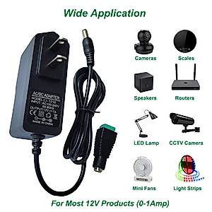 12V 1A Power Supply AC 100-240V to DC 12 Volt Transformers, 5.5 x 2.1mm 2.5mm Wall Plug,1000mA 12W Adapter for 12Volt 400mA 500mA 600mA 800mA 900mA LED Strip Light CCTV Security Camera