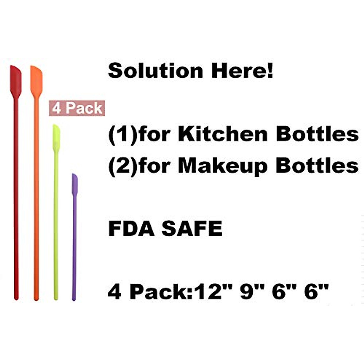 Mini Spatula Silicone Small for Makeup Spatula- Thin Jar Spatula ，for Thin Jar/Kitchen Bottles/Cosmetic Bottles 4Pack (Multicolor)