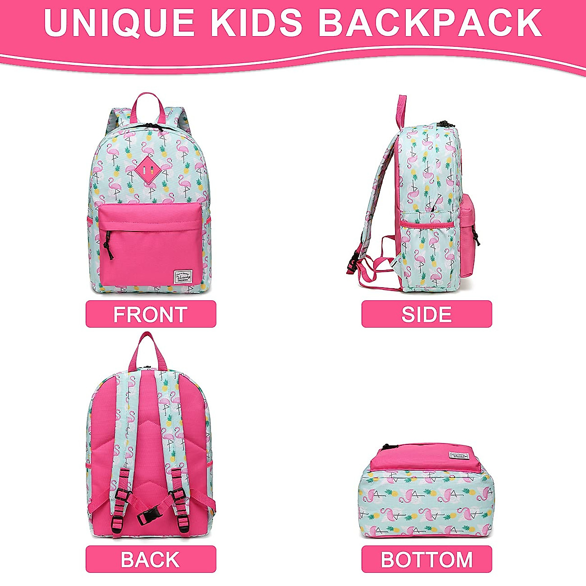 VASCHY Kids Backpack for Little Girls, Preschool Backpacks for Toddler with Chest Strap Cute Pineapple Flamingos