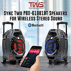 QFX PBX-61081 Rechargeable Portable Speaker | 8" Woofer | 2,600 Watts | Bluetooth, AUX, SD Card, FM Radio | Handle, Wheels, 12 Lbs | Perfect for Tailgating, Indoors, Outdoors Audio | Silver