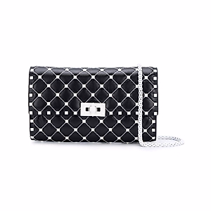 Valentino Black White Italy Rockstud Matelassé Leather Clutch Bag New