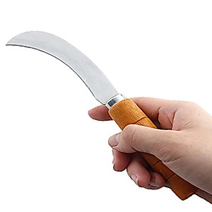 Abaodam sod cutter sickle japanese knife grass saw pruning - Stainless Steel Multifunctional Wooden Handle Fruit Pineapple Banana Knife Cutter Sickle for Restaurant Home